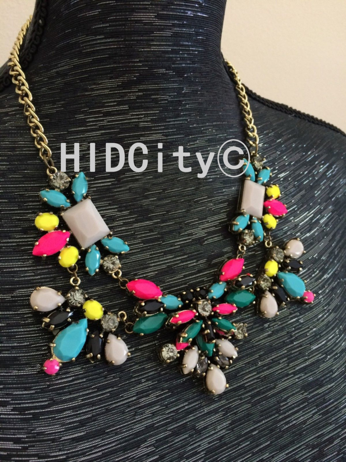 Technicolor Floral Neon Statement Necklace Bid Necklace Statement ...