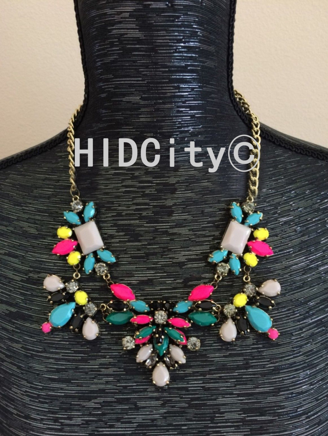 Technicolor Floral Neon Statement Necklace Bid Necklace Statement ...